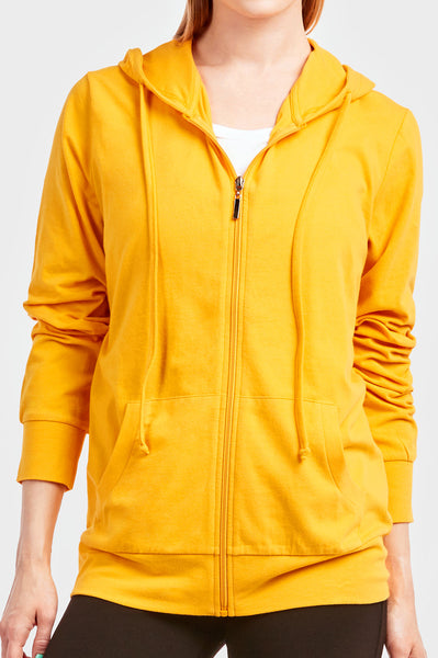 SOFRA LADIES SINGLE JERSEY ZIP-UP HOODIE JACKET (HDC7000A_MUSTARD) – Uni Hosiery Co Inc.