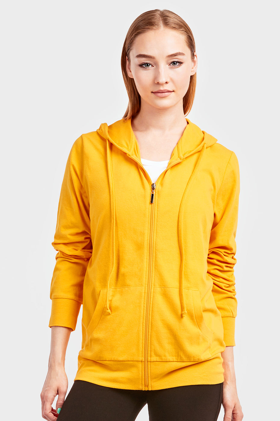 SOFRA LADIES SINGLE JERSEY ZIP-UP HOODIE JACKET (HDC7000A_MUSTARD) – Uni Hosiery Co Inc.